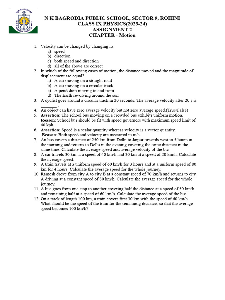 Class IX Physics Assignment on Motion | PDF | Technology & Engineering