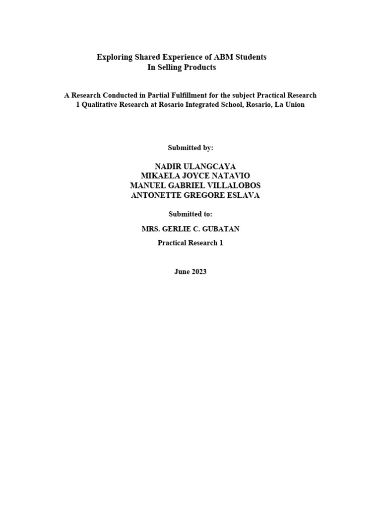 ABM Students' Experiences in Product Selling | PDF | Entrepreneurship ...