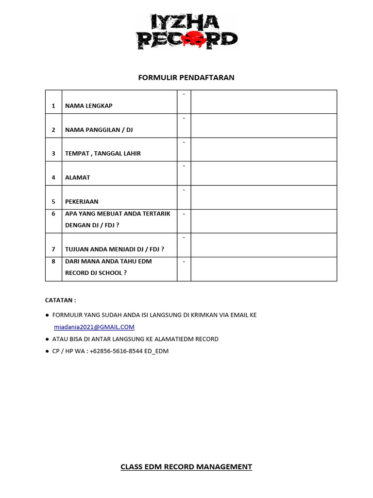 Formulir Pendaftaran DJ Edm Record | PDF