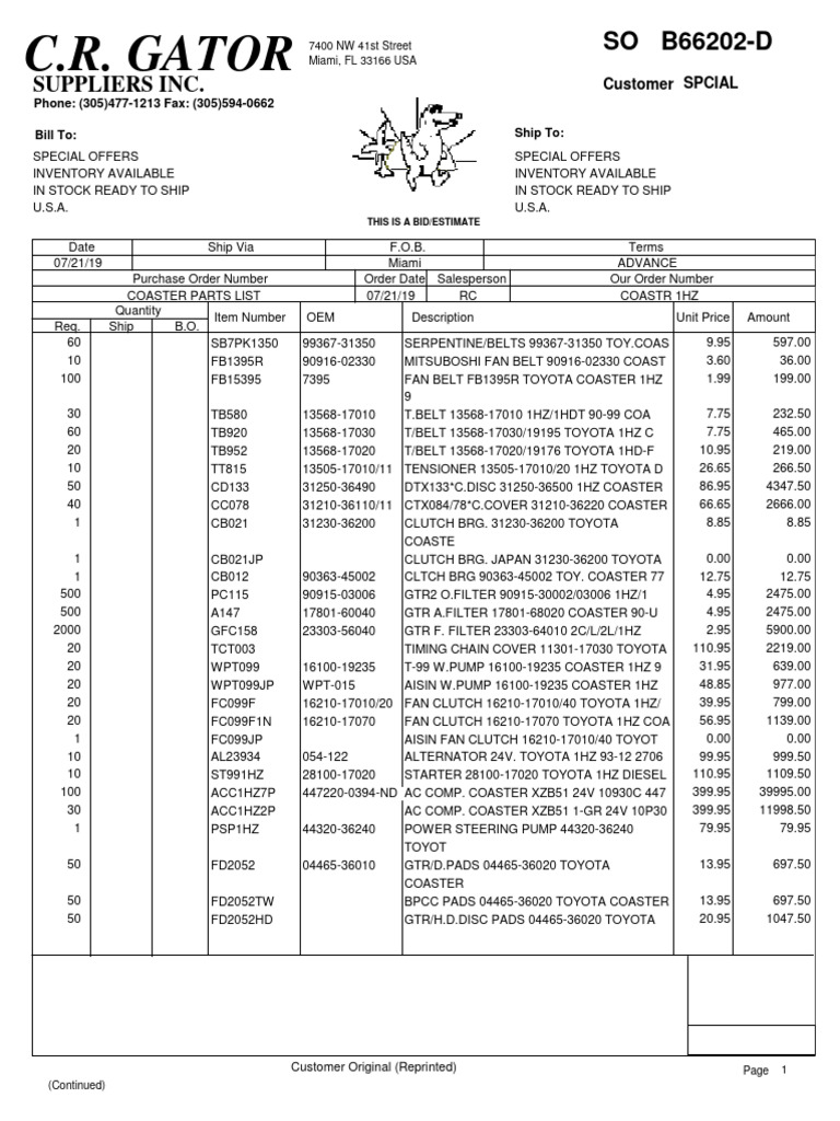 C.R. Gator: B66202-D SO | PDF