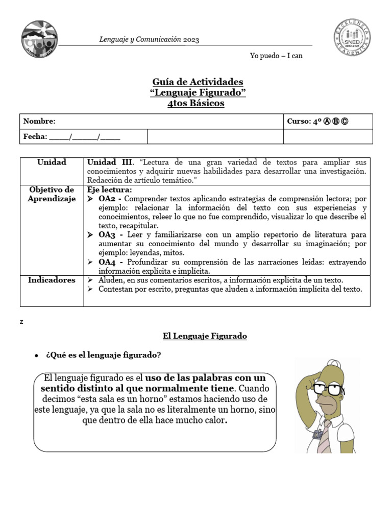 Guia Lenguaje Figurado 4tos Basicos | PDF