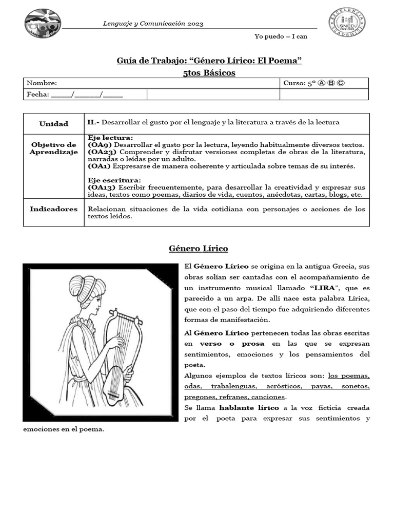Guia Género Lírico 5tos | PDF | Poesía | Rima