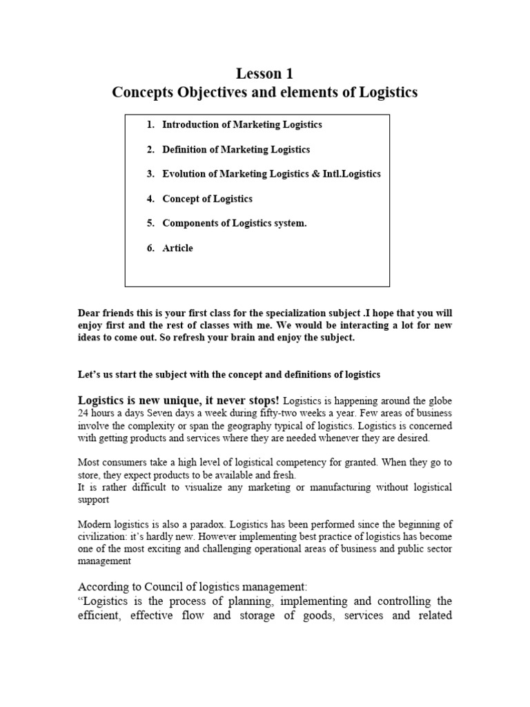 Logistics Concept Evolution Objectives A | PDF | Logistics | Warehouse