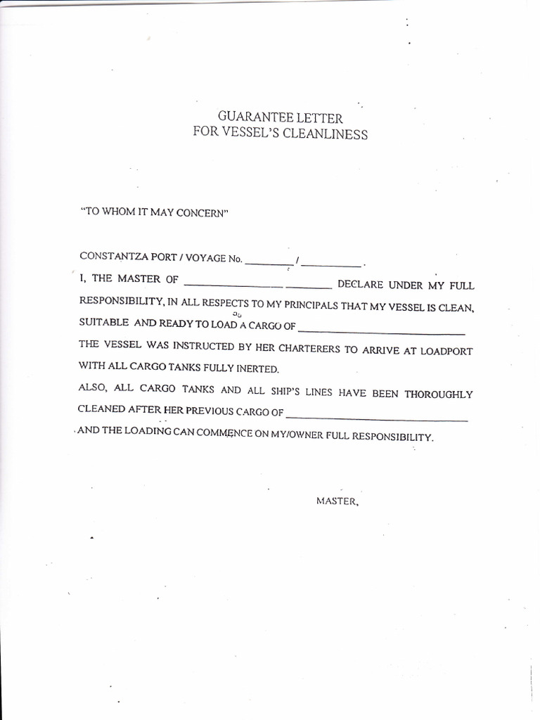 Vessel Guarantee Letter | PDF
