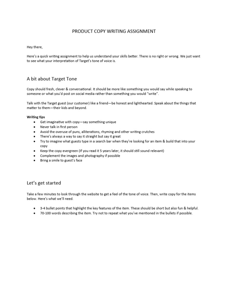 Product Copy Writing Assignment | PDF