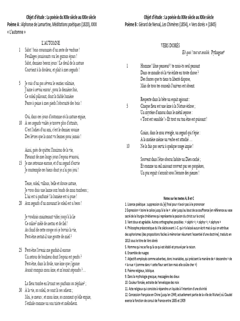 Corpus De Textes Révision Du Commentaire Composé Poésie Pdf