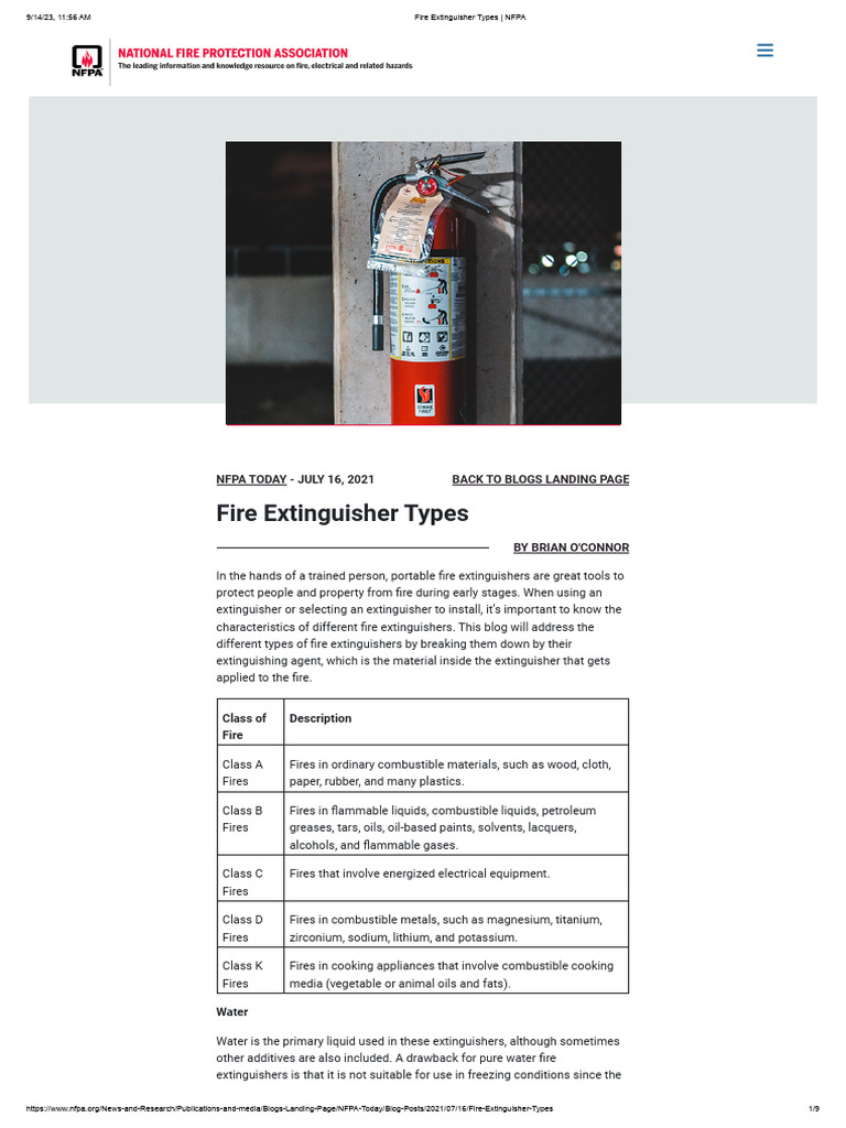 Fire Extinguisher Types - NFPA | PDF