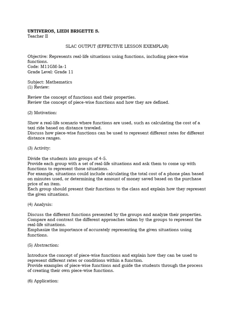 SLAC Output (Lesson Exemplar) September 5, 2023 | PDF