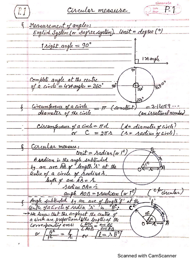 p1 Circular Measure Notes - 1 | PDF
