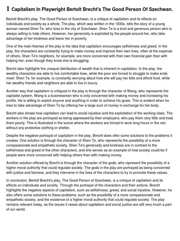 Capitalism in The Good Person of Szechwan | PDF | Economies