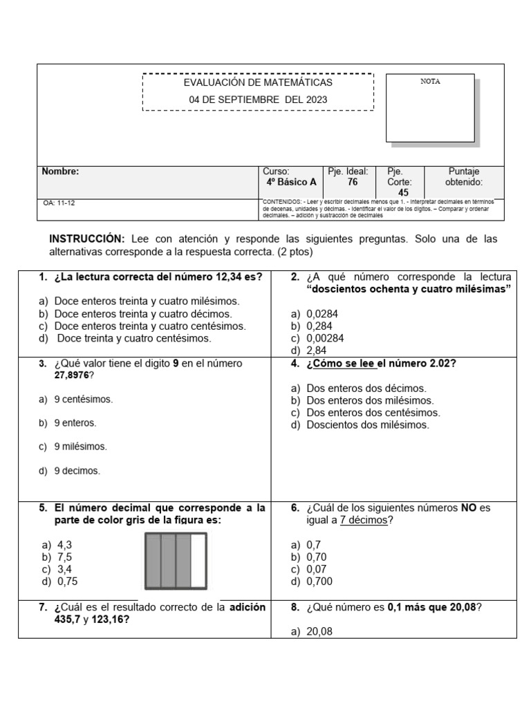 Ev Mate Septiembre | PDF | Aritmética | Matemática Elemental