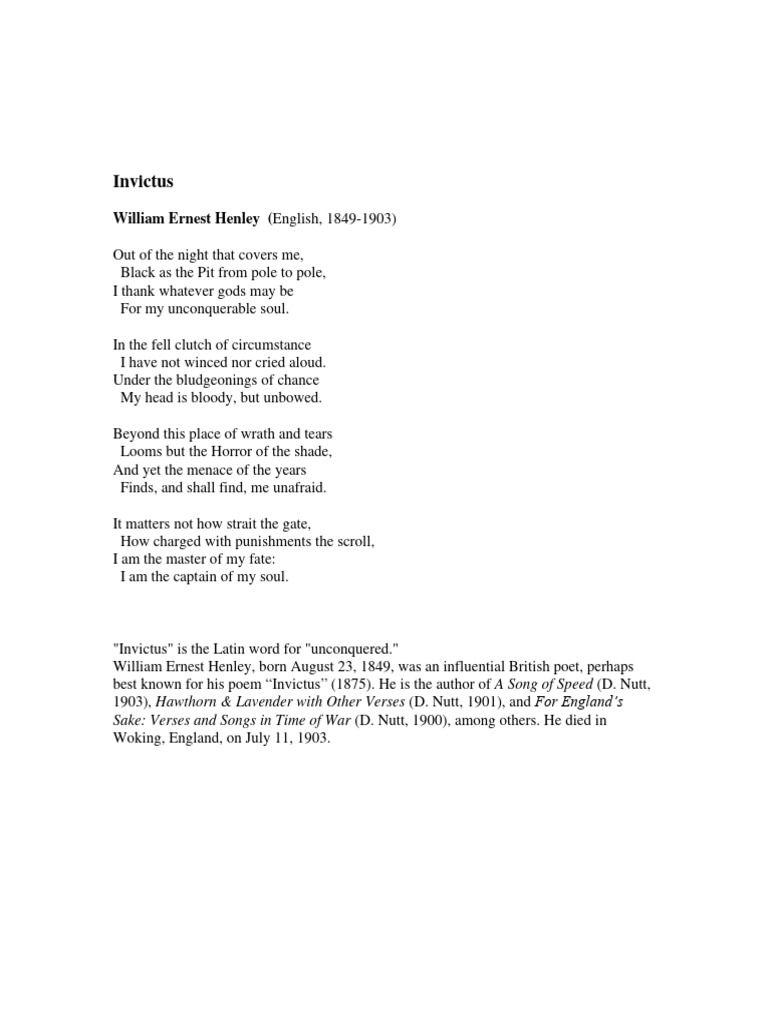 Invictus by William Ernest Henley | PDF