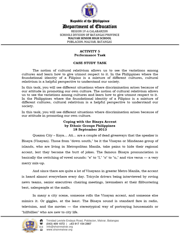 UCSP - CASE STUDY ACTIVITY - Sept 25 | PDF | Accent (Sociolinguistics) | Tagalog Language