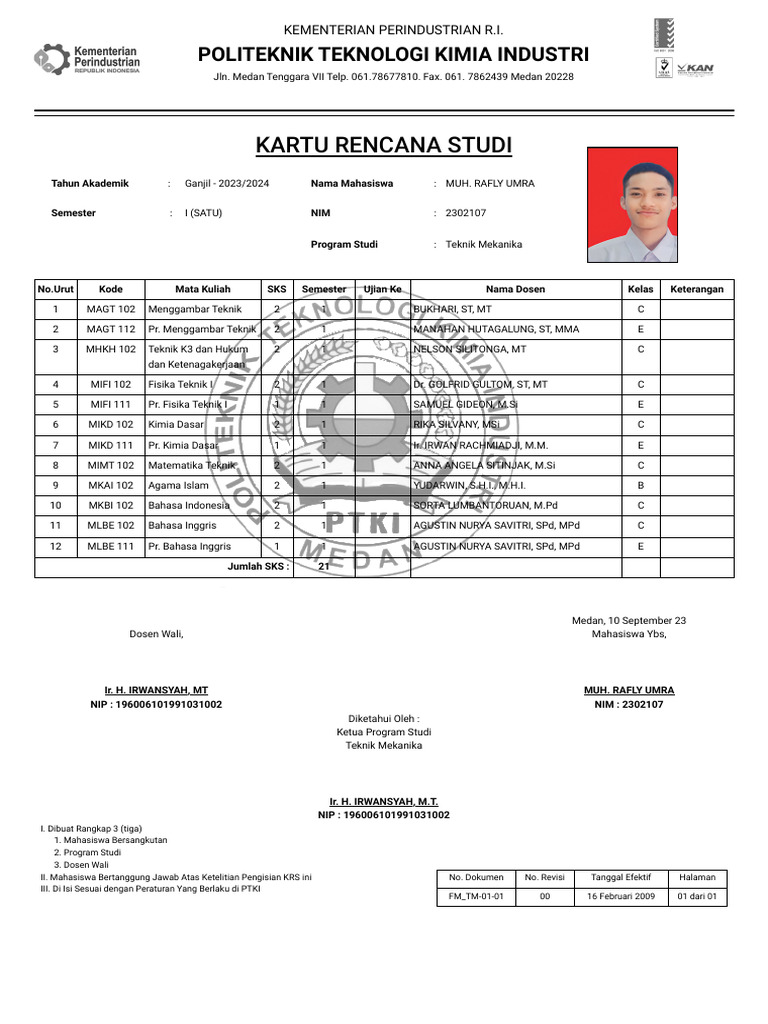 Cetak KRS Politeknik Teknologi Kimia Industri | PDF