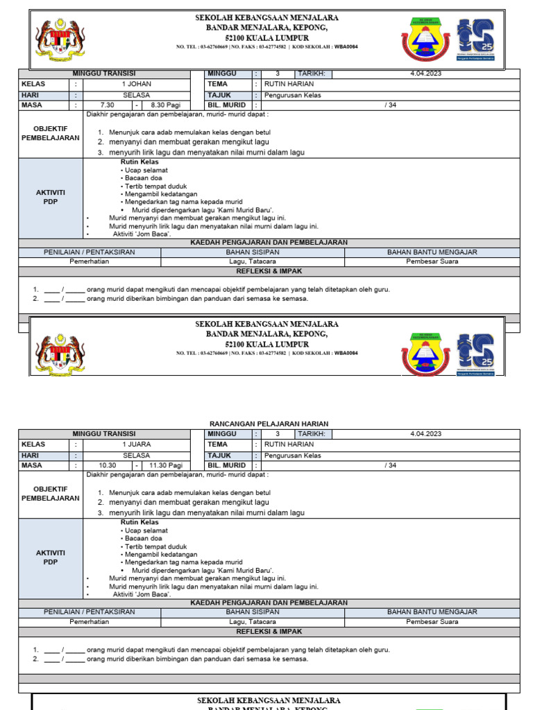 RPH Transisi Minggu 1 | PDF