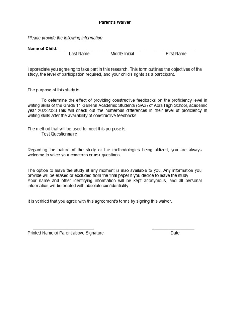 Parent Form | PDF | Learning