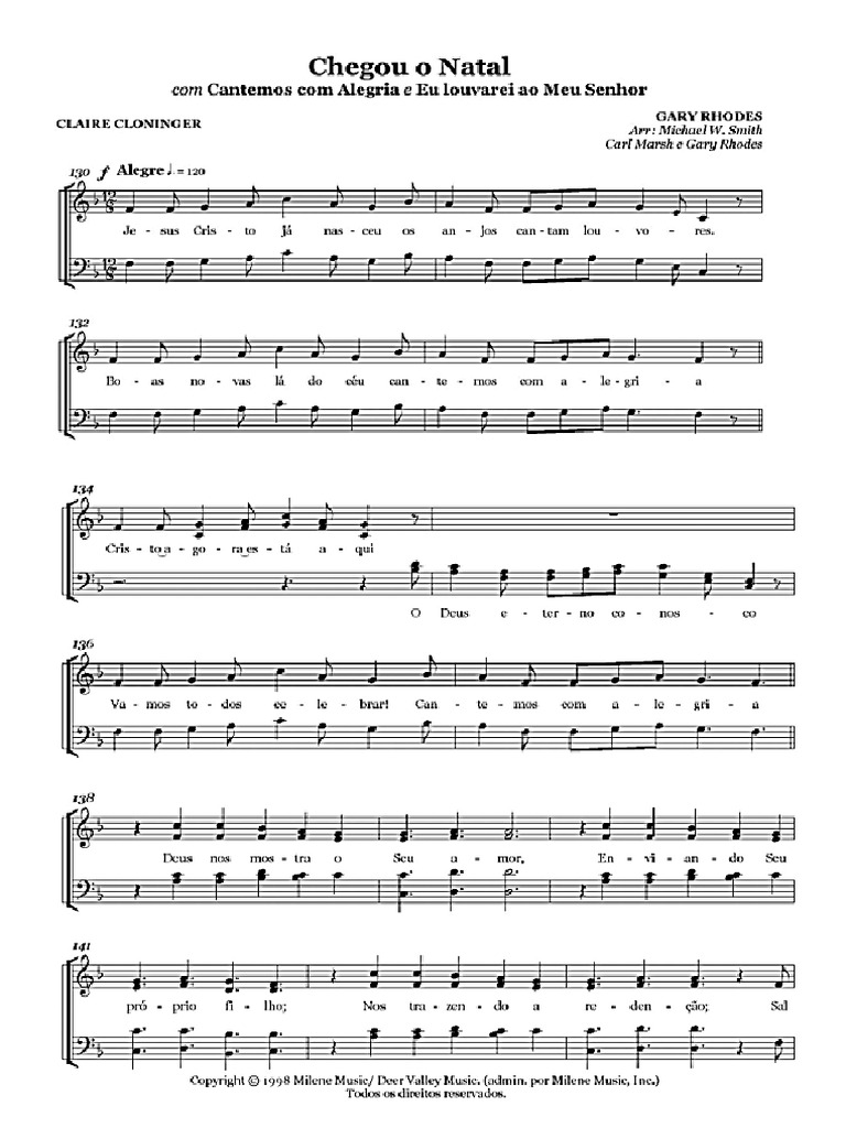 Partitura Coral Musica Chegou o Natal e Noite de Natal | PDF
