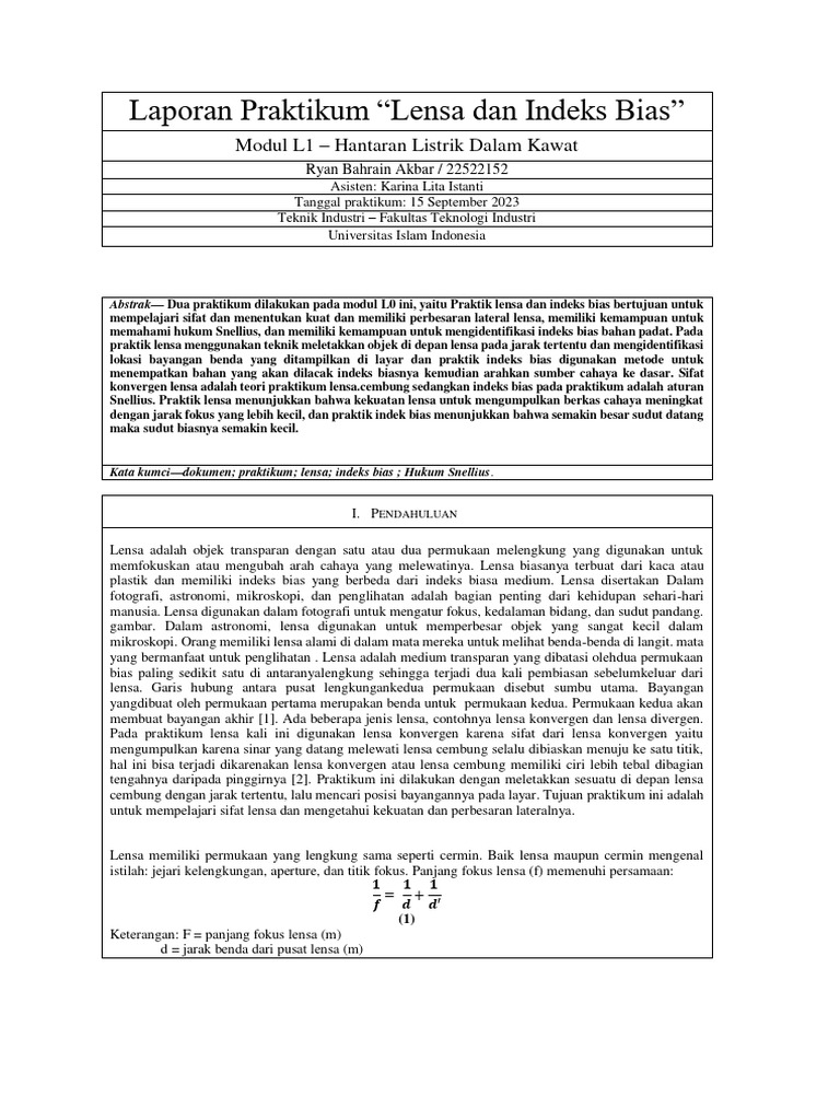 Ryan Bahrain Akbar - 22522152 - L0 Lensa Dan Indeks Bias - 13.00 WIB | PDF