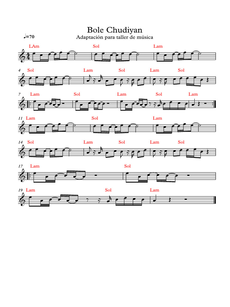 BOLE CHUDIYAN Piano - Guitarra - Partitura Completa | PDF