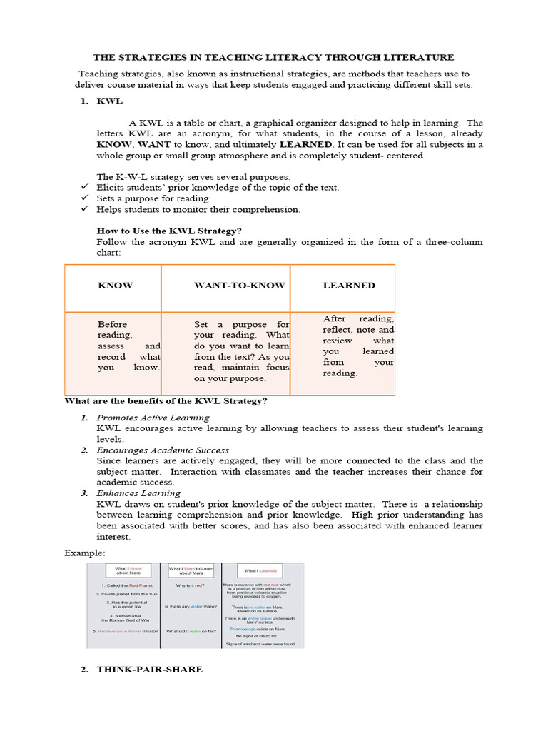 Strategies for Teaching Literacy | PDF | Cognitive Psychology | Pedagogy