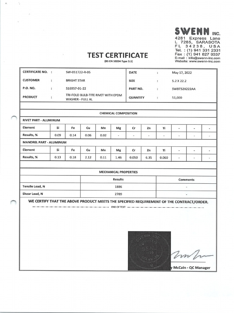 Rivet, Bulb Tite AL 5.2x22.2 | PDF