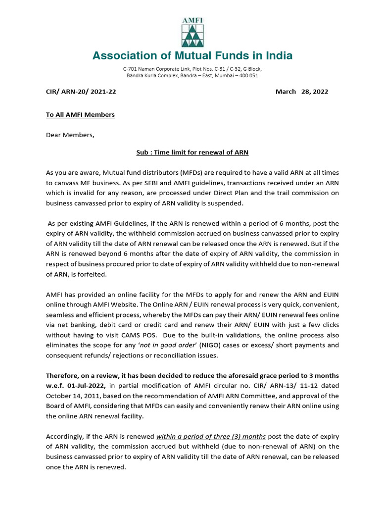 Amfi Arn Circular | PDF