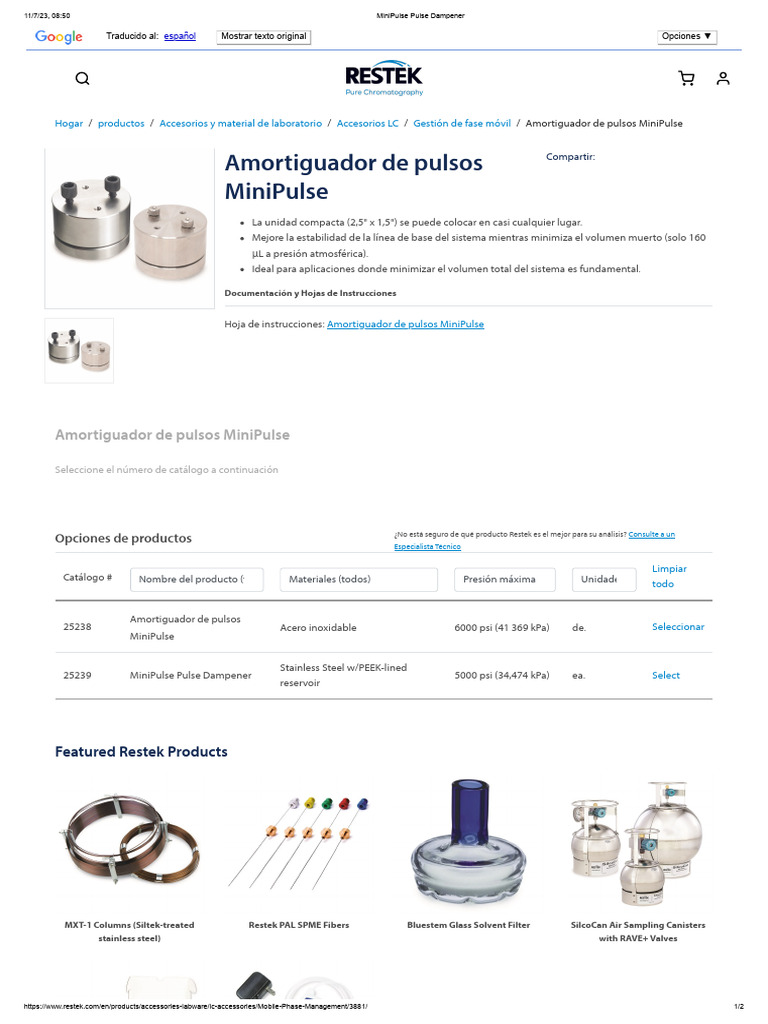 MiniPulse Pulse Dampener | PDF | Presión | Cantidades fisicas
