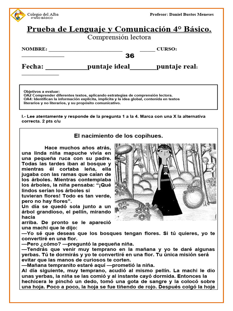 EVALUACIÓN COMPRENSION LECTORA Septiembre | PDF | Comprensión lectora