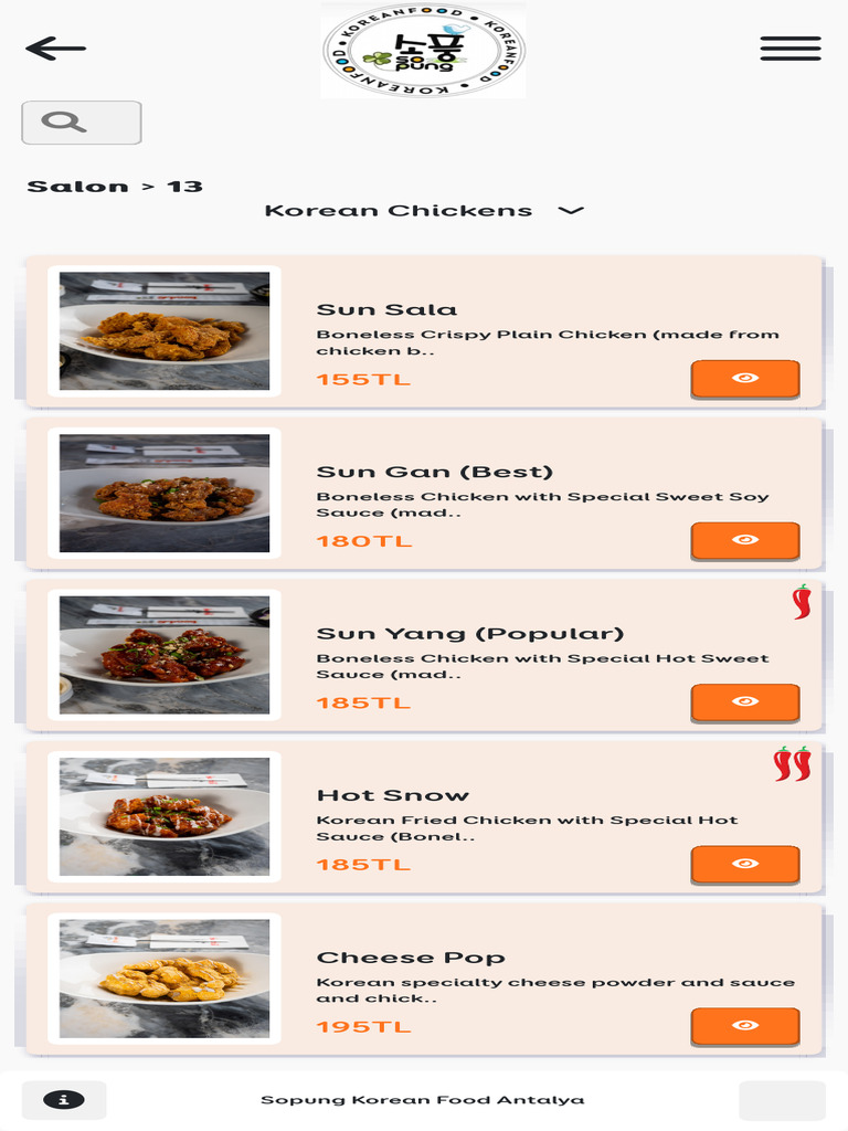 Sopung Korean Food Antalya Menu | PDF