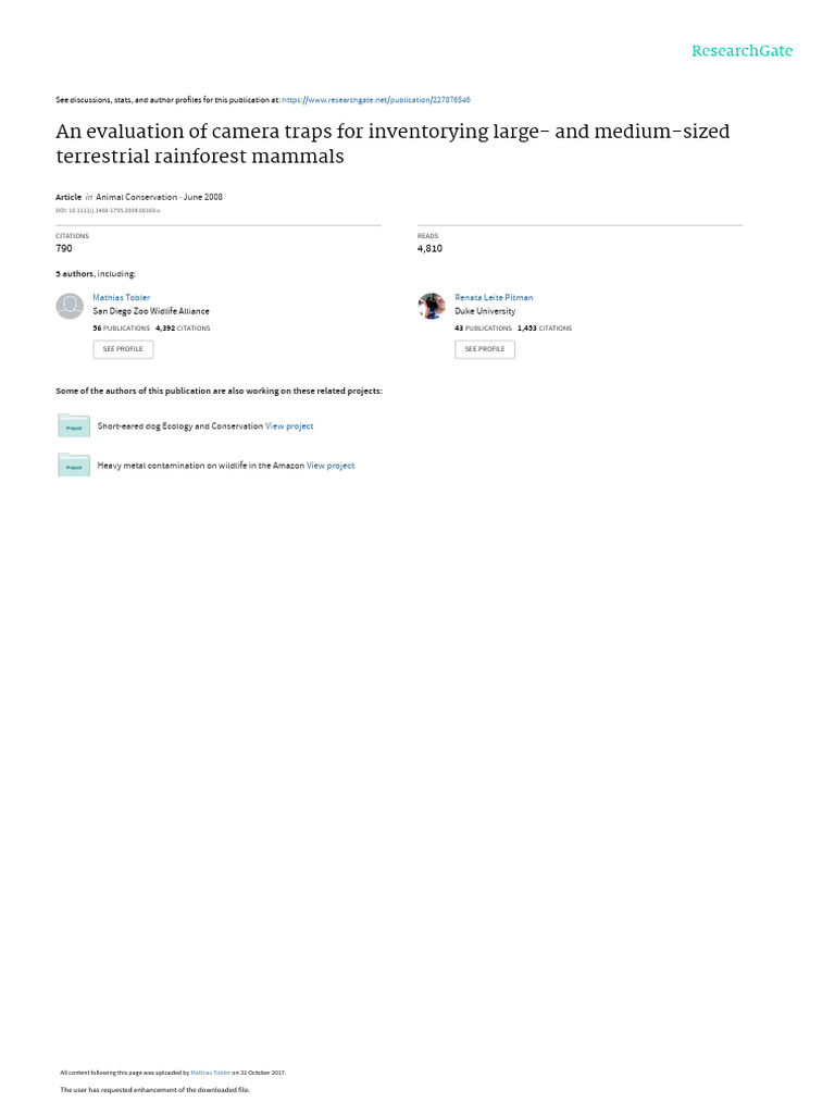 An Evaluation of Camera Traps For Inventorying Lar | PDF | Estimator ...