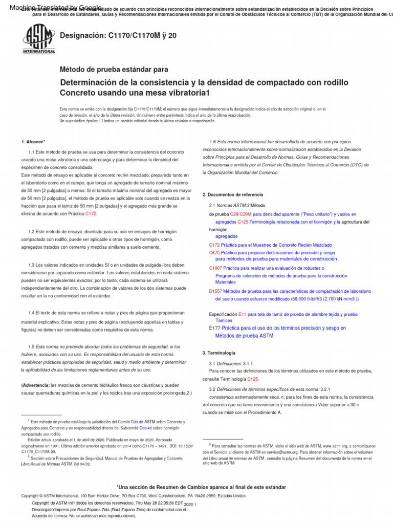 Astm c1170 Vebe | PDF | Hormigón | Estandarización