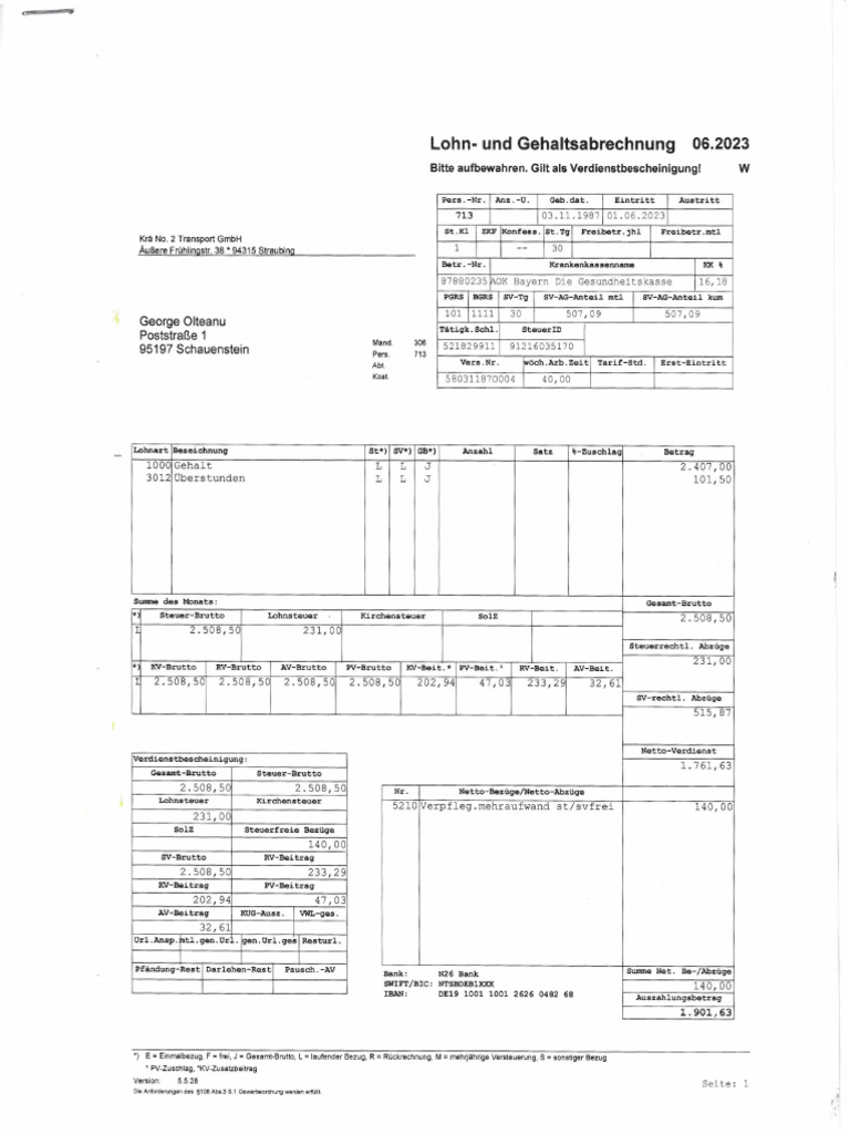 Gehaltsabrechnung: Lohn | PDF