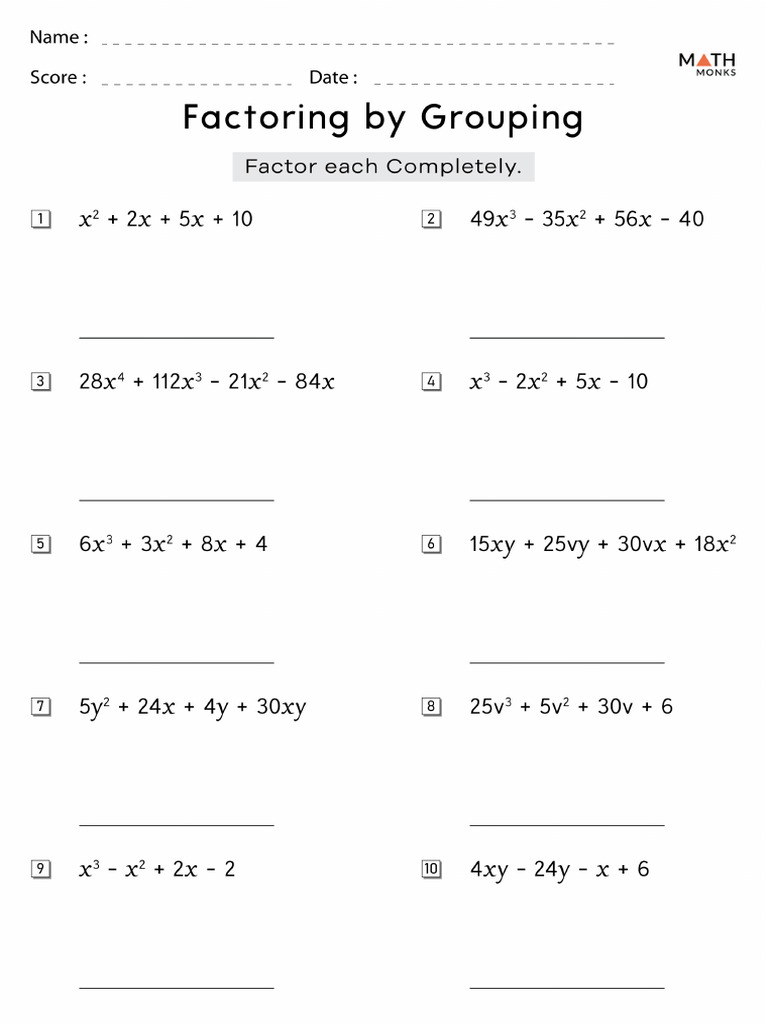 Factoring by Grouping Worksheet | PDF