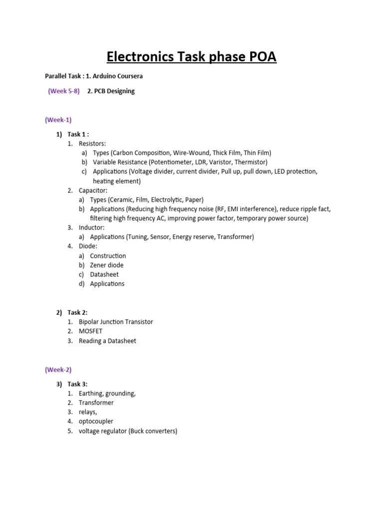 Electronics Task Phase POA | PDF