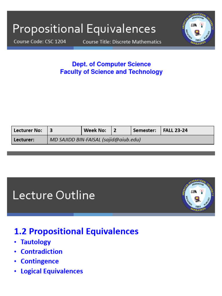 Proposition Al Equivalence S | PDF | Contradiction | Logic