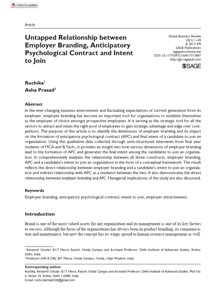 Ruchika Prasad 2017 Untapped Relationship Between Employer Branding Anticipatory Psychological ...