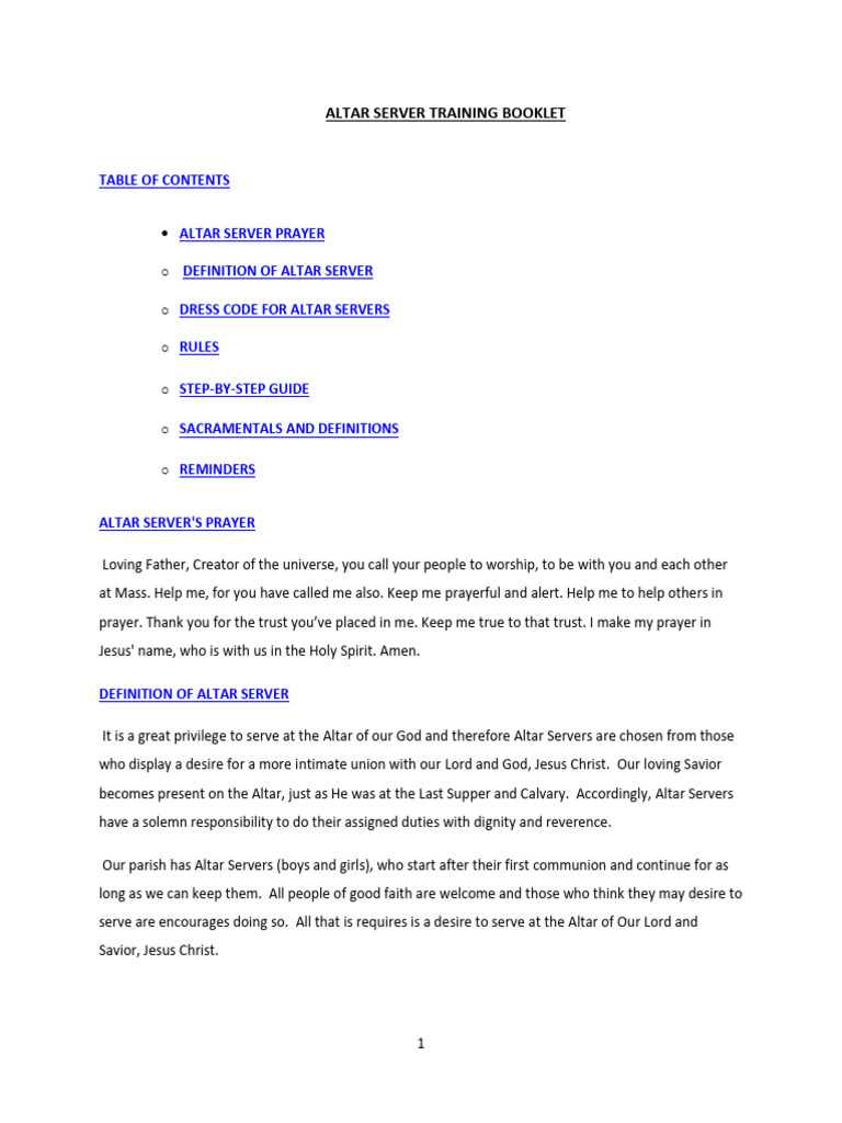 Altar Server Training Manual | PDF | Altar | Mass (Liturgy)