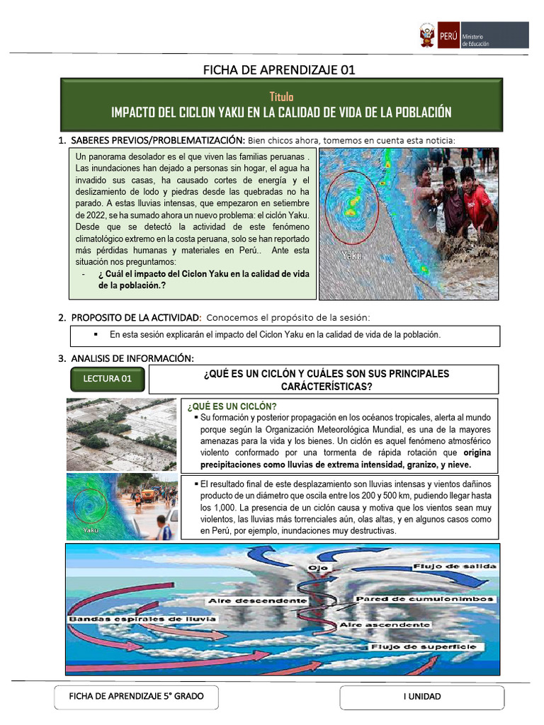 1 FICHA DE APRENDIZAJE CCSS 5° GRADO | PDF | Ciclones tropicales | Desastres naturales