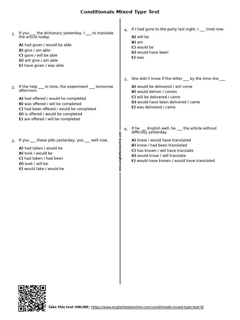 Mixed Conditionals Test Exercises | PDF
