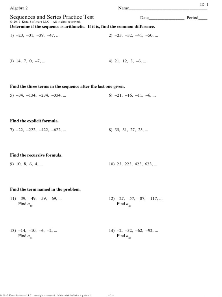 Algebra 2 - Sequences and Series Practice Test | PDF | Arithmetic | Algebra