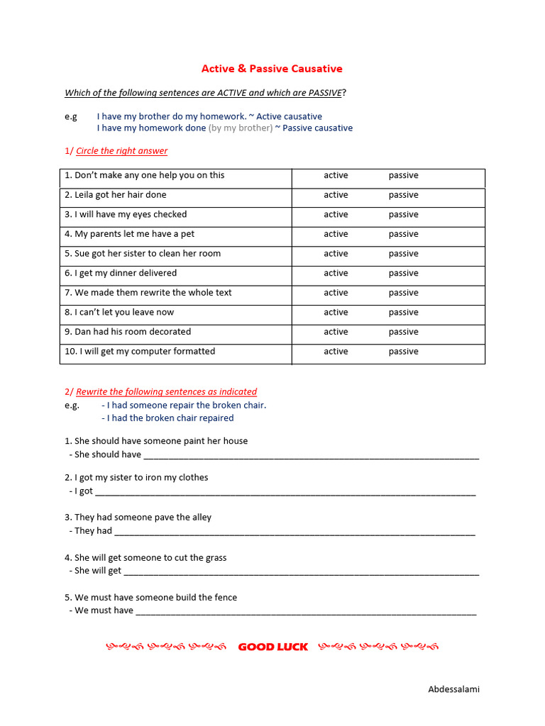 Active and Passive Causative Quiz | PDF | Syntax | Linguistics