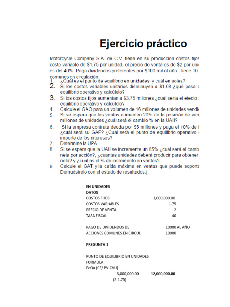 Caso Practico Ejercicio Gao, Gaf y Gat | PDF | Apalancamiento (Finanzas) | Compartir (Finanzas)