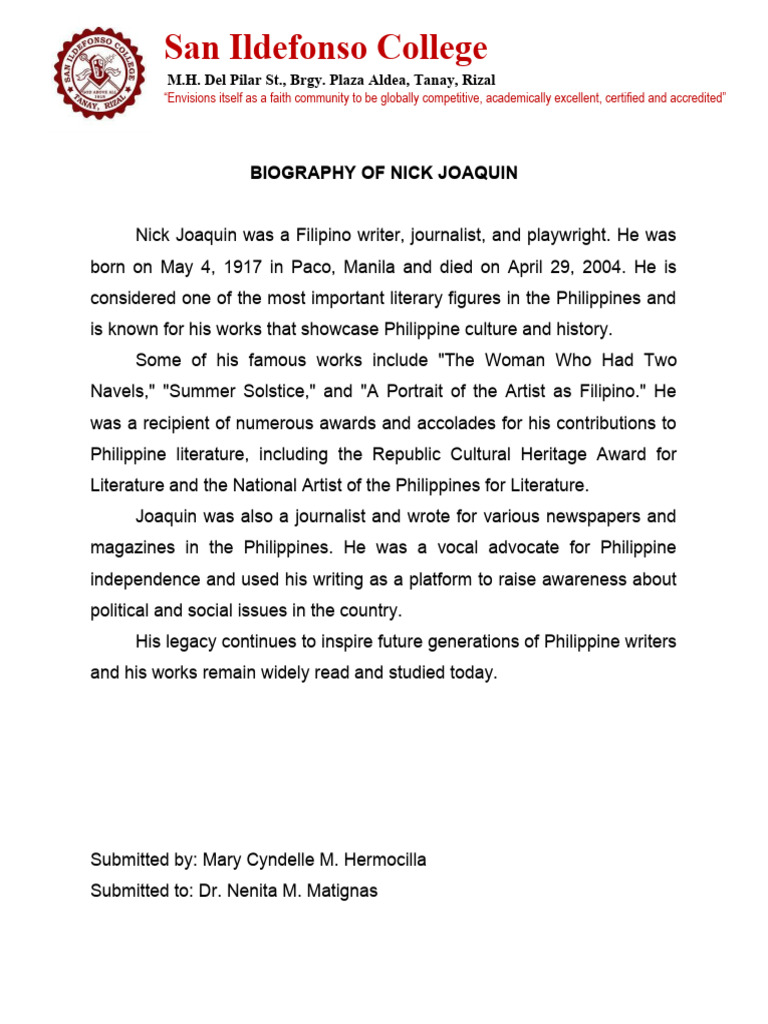 Biography of Nick Joaquin | PDF