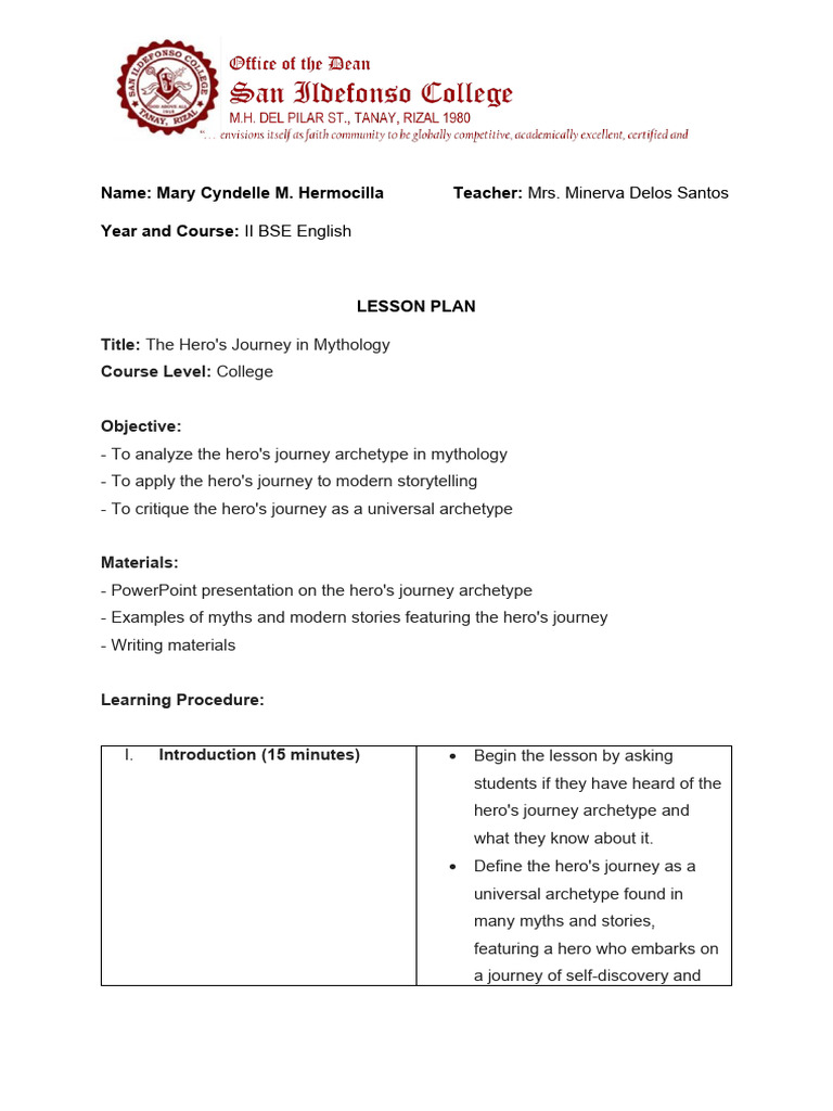 Lesson Plan | PDF | Hero | Storytelling