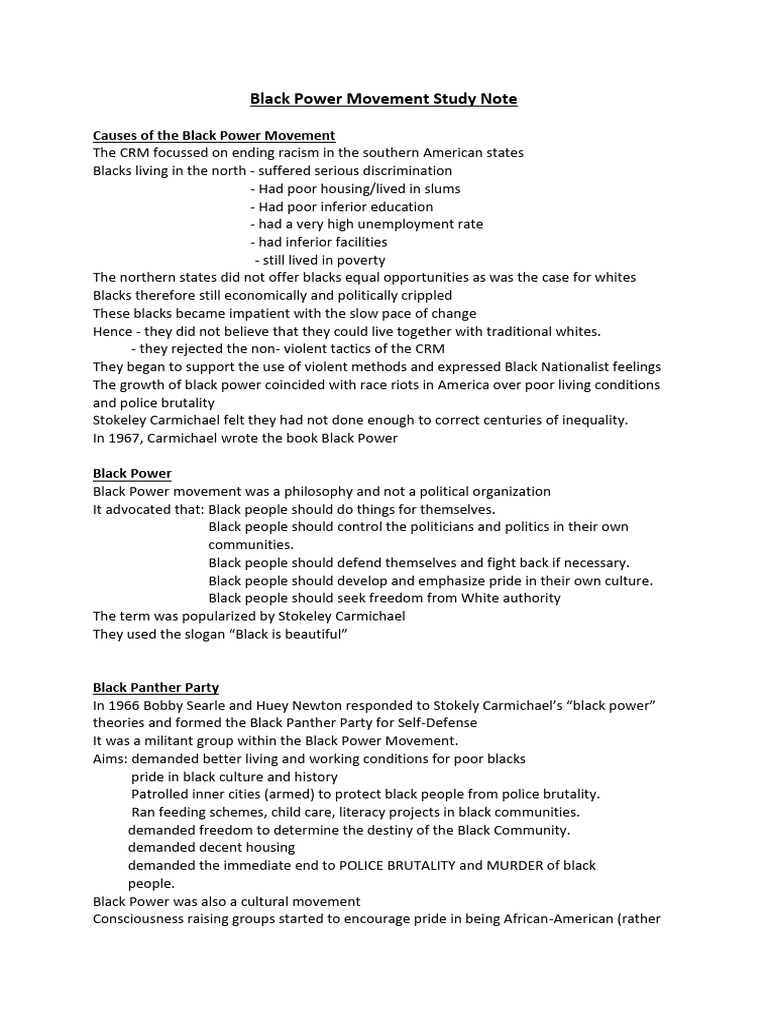 Black Power Movement Study Note | PDF