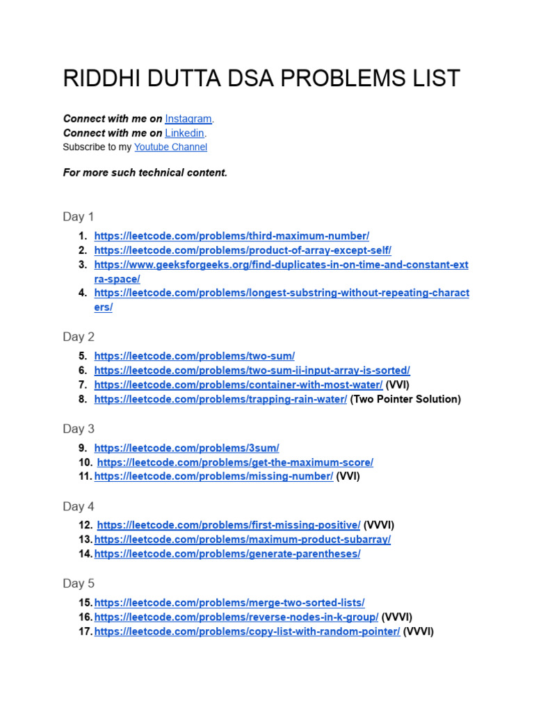 Riddhi Dutta Dsa Problems | PDF | Teaching Methods & Materials | Computers