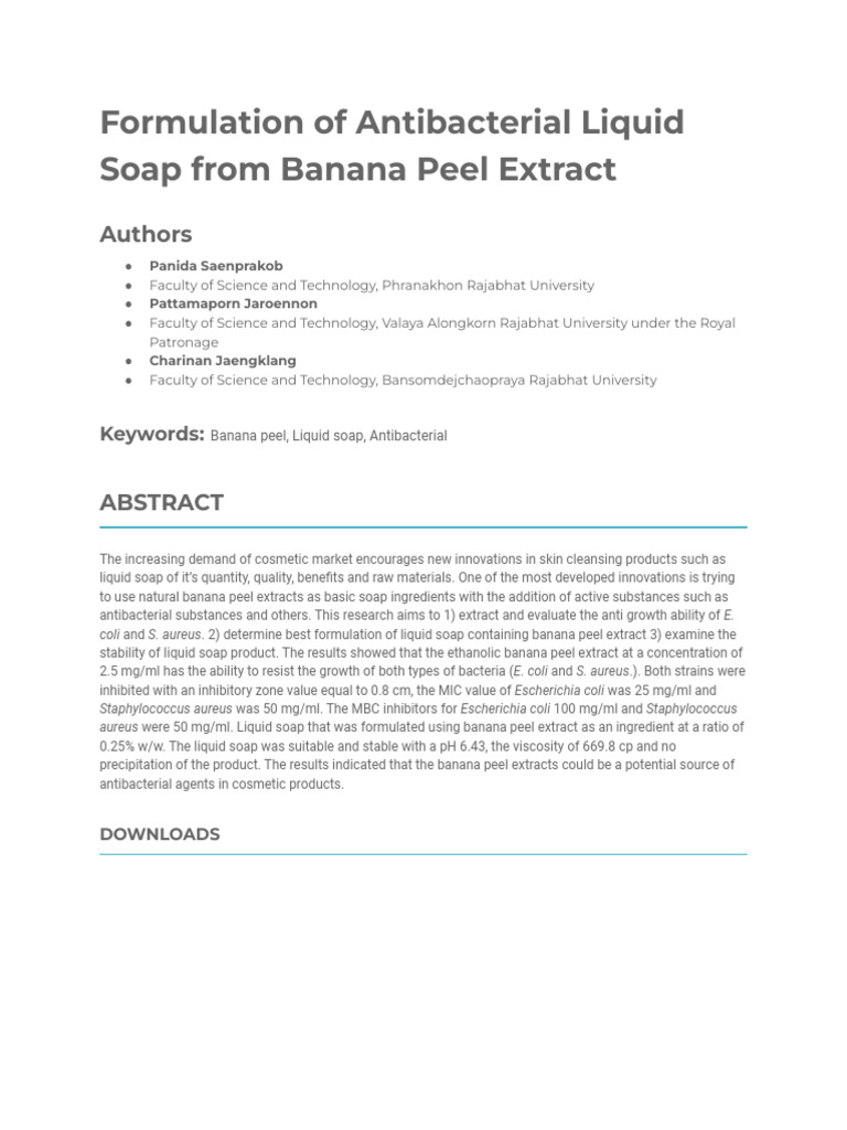 Formulation of Antibacterial Liquid Soap From Banana Peel Extract | PDF ...