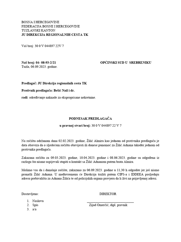 Podnesak Sud U Srebreniku Za Odgađanje Ročišta | PDF