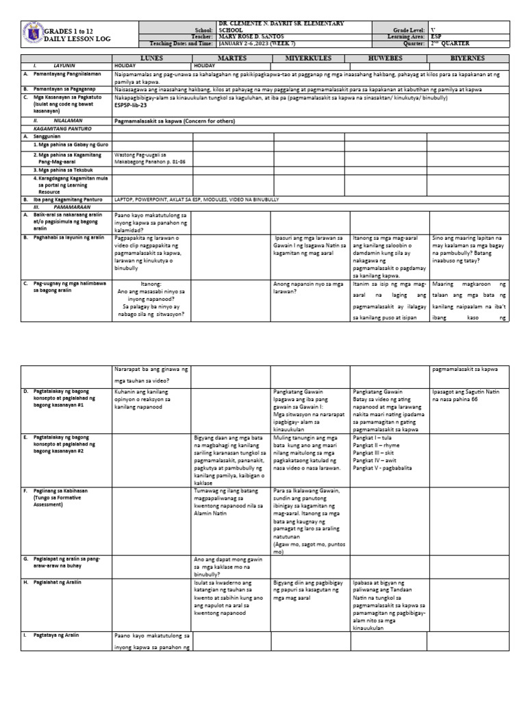 DLL Q2 W7 Esp 5 | PDF