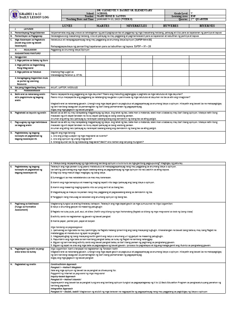 DLL Q2 W8 Esp 5 | PDF